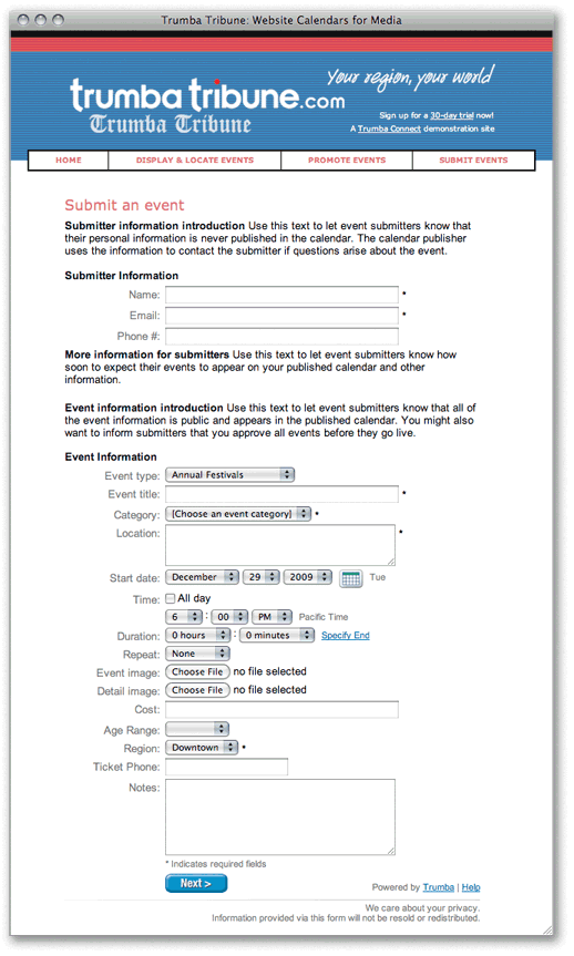 Custom Event Action Page Sample