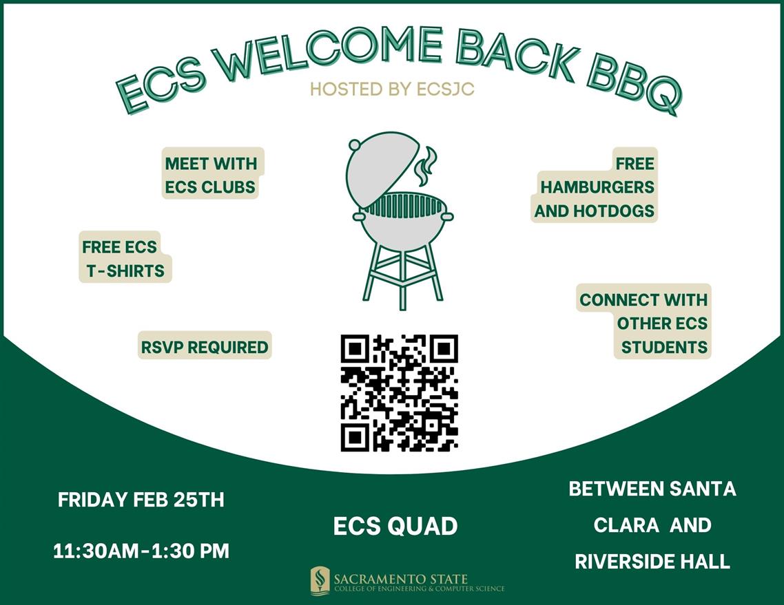 ECS Welcome Back BBQ, Friday, February 25, 2022, 11:30am - 1:30pm