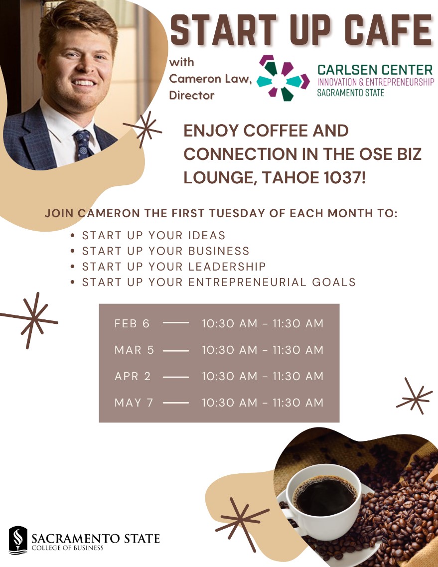 Start Up Cafe with Cameron Law, Tuesday, April 2, 2024, 10:30 - 11:30am