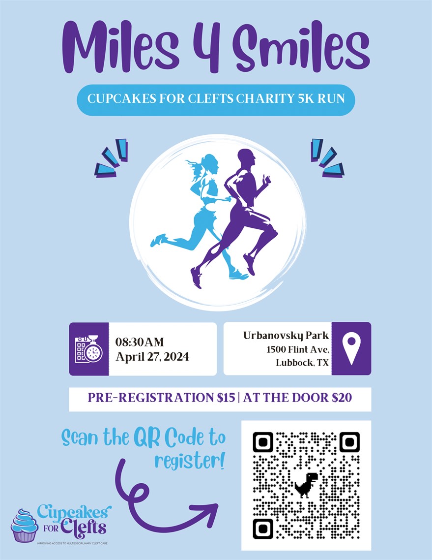 the Miles for Smiles 5K/Fun Run, Saturday, April 27, 2024, 8 - 10:30am