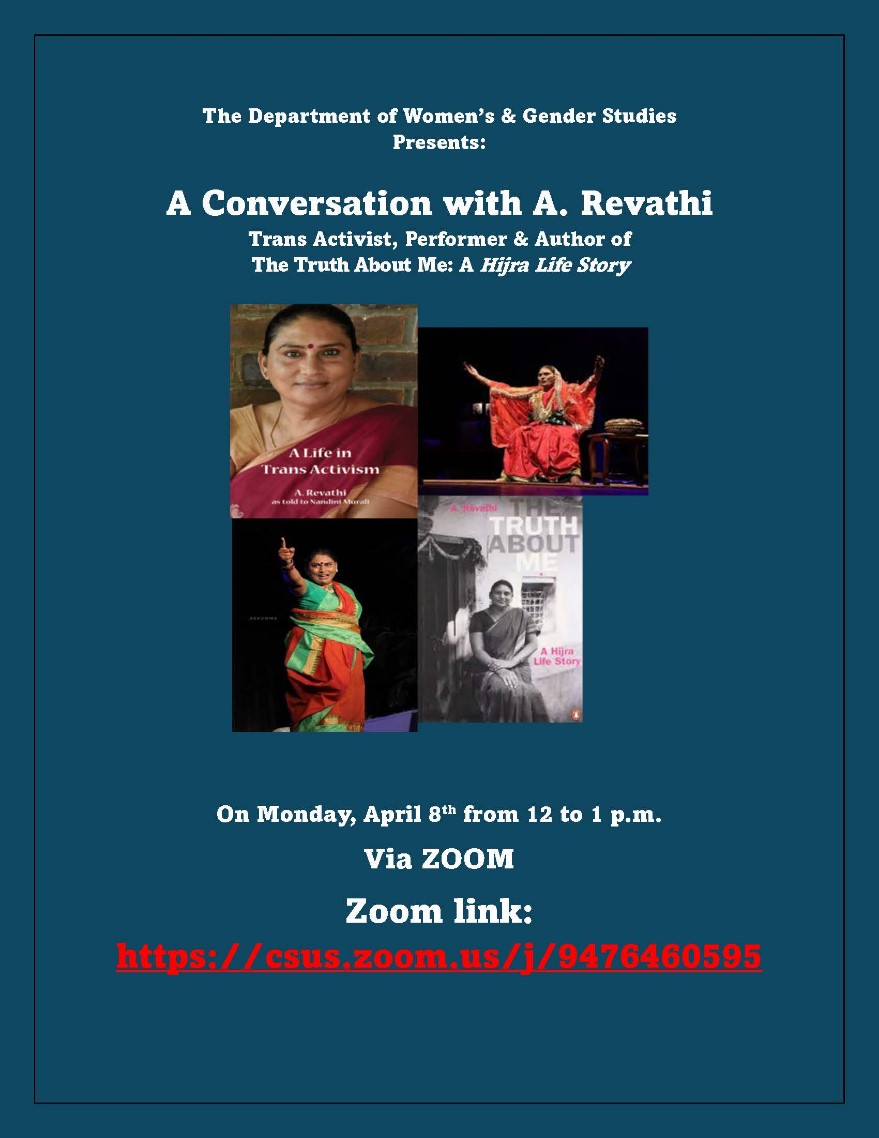 Today at Noon: A Conversation with A. Revathi, Trans Activist, Monday, April 8, 2024, 12 - 1pm
