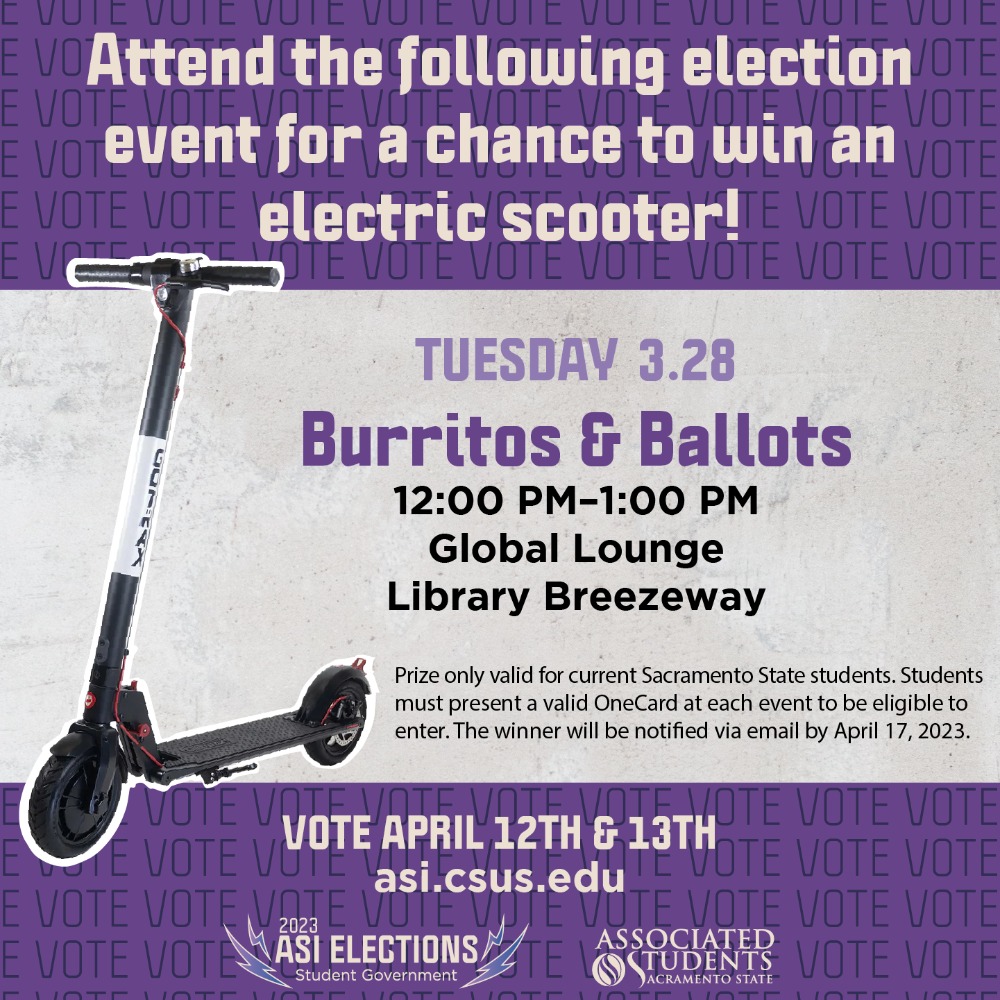 ASI Elections Burritos and Ballots, Tuesday, March 28, 2023, 12 - 1pm