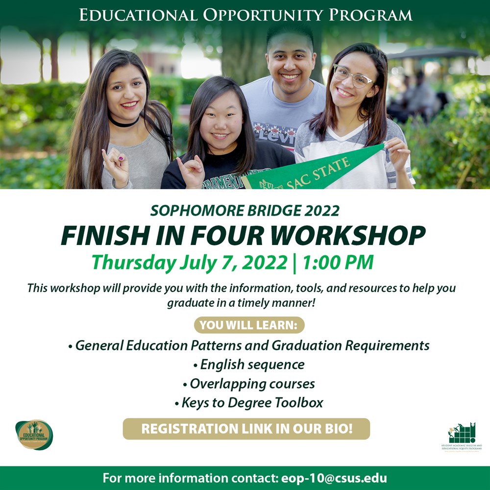 EOP Finish in Four Workshop, Thursday, July 14, 2022, 1 - 2pm