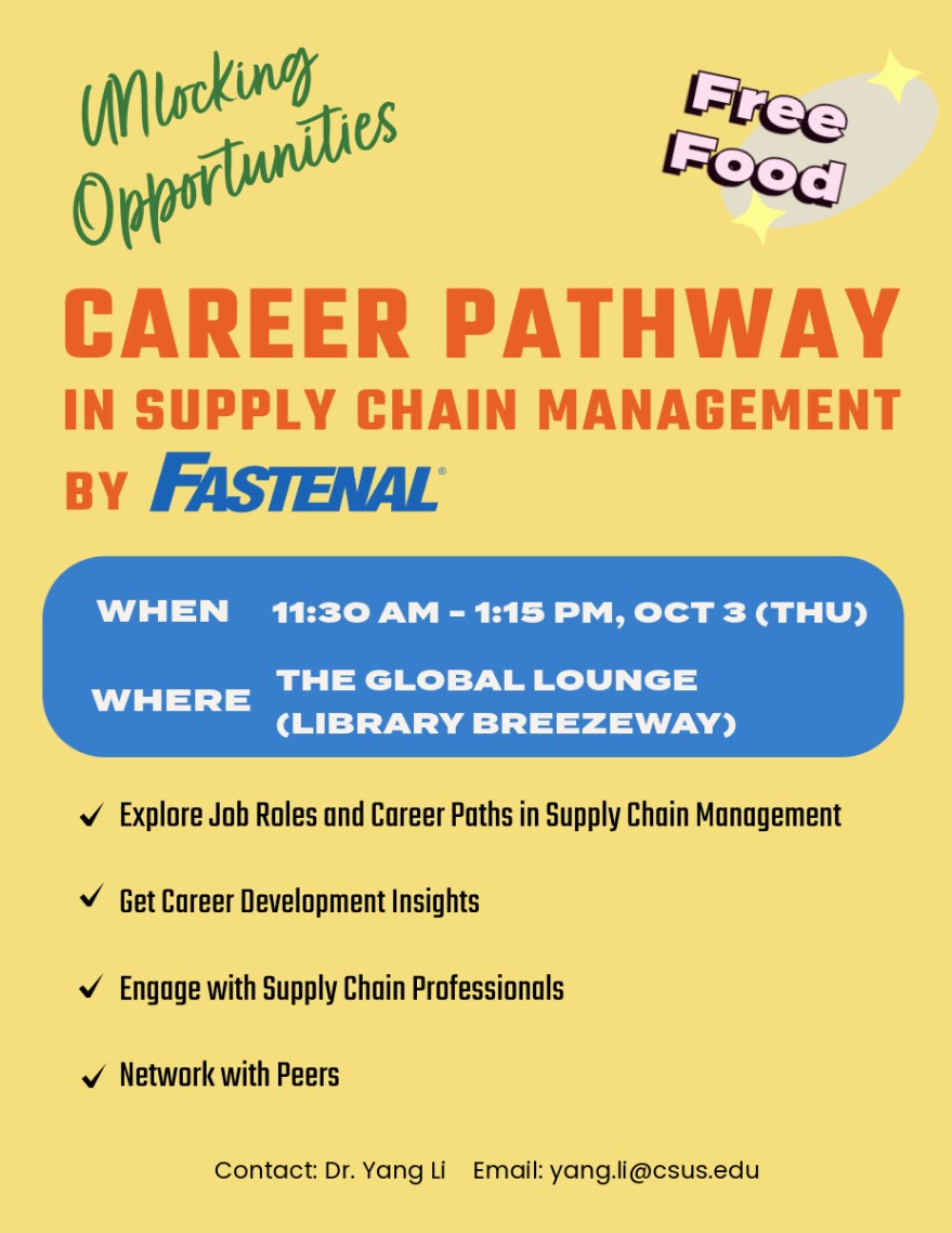 Supply Chain Management Pathways Event with Fastenal, Thursday, October ...