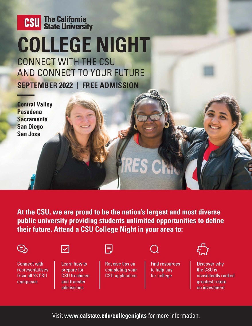 CSU College Night, Thursday, September 22, 2022, 5:30 - 7:30pm