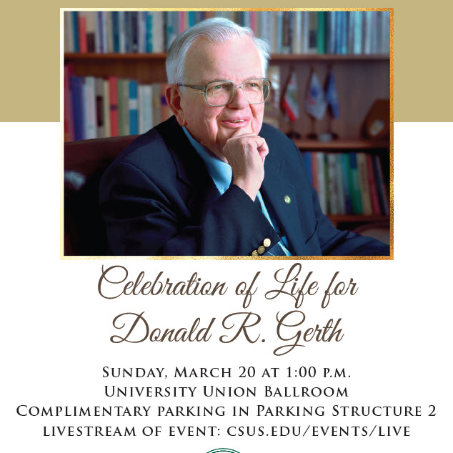 Dr. Donald R. Gerth's Celebration of Life, Sunday, March 20, 2022, 1 - 3pm