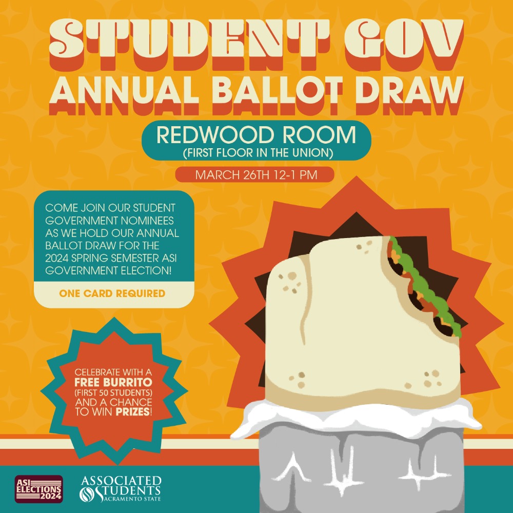 ASI Burritos and Ballots, Tuesday, March 26, 2024, 12 - 1pm