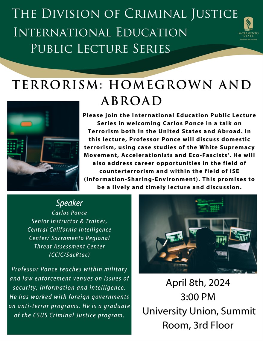 IEC Lecture: Terrorism Homegrown and Abroad, Monday, April 8, 2024, 3 - 4pm